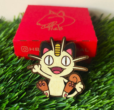 Wooden Meowth Pokémon Magnet, Custom Geek Anime Gift, Nerd Video Game ...