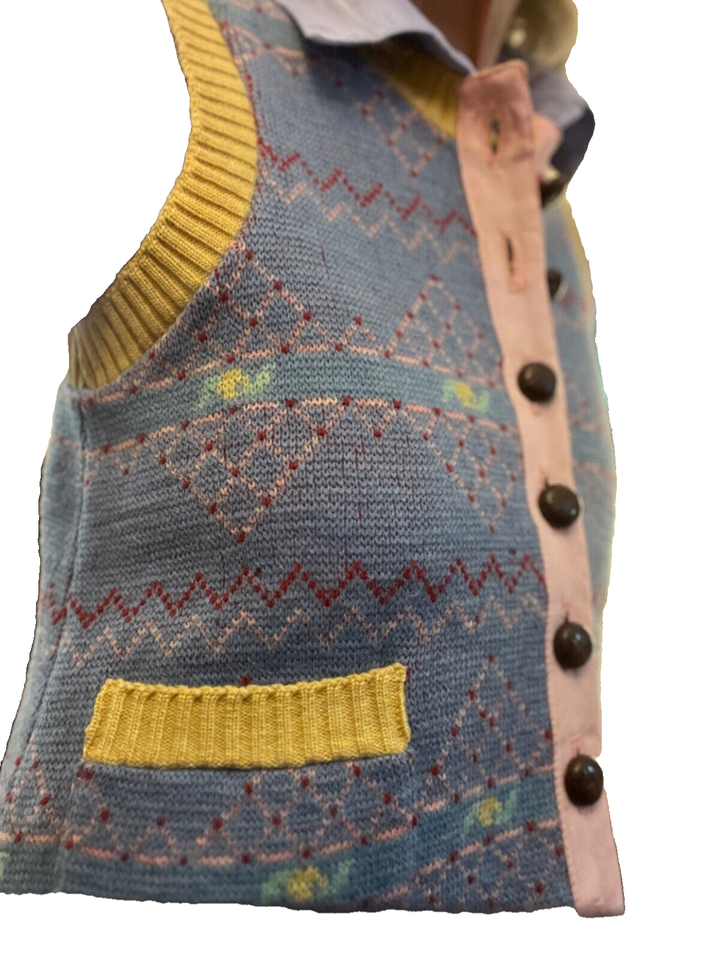 Betsey Johnson Vintage Alley Cat S Blue pinkk Yellow Sweater Vest ...