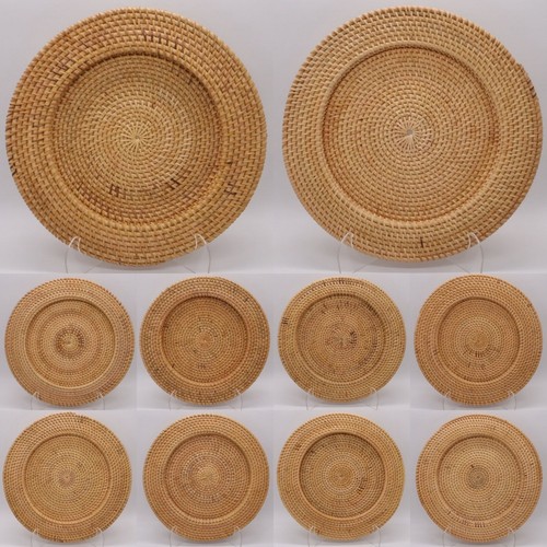 Set of 10 Vintage Woven Rattan Plate Chargers Boho Light Brown Hapao ...