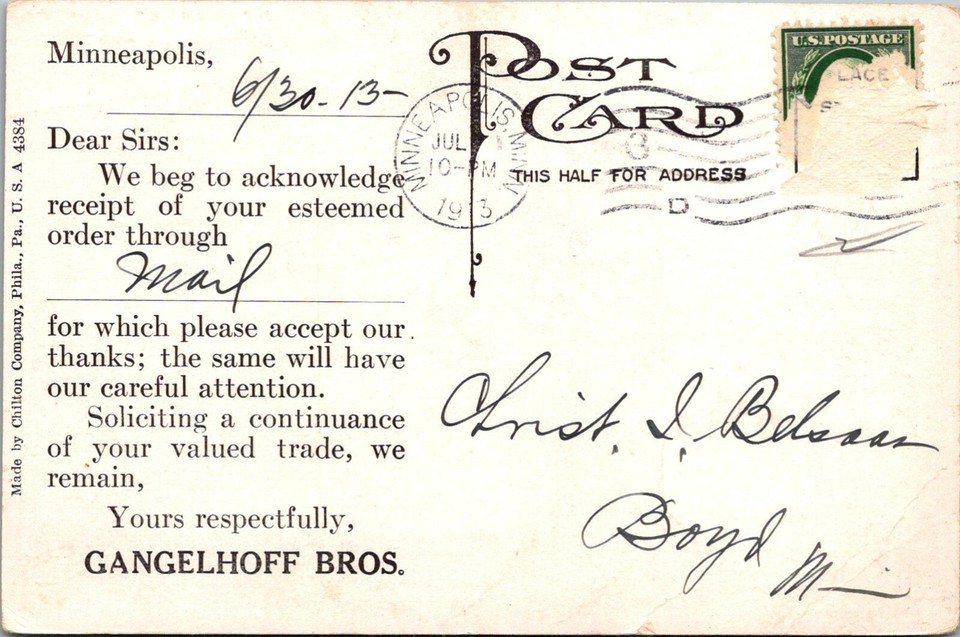 MINNEAPOLIS, MINNESOTA - PRODUCTS OF GANGELHOFF BROTHERS - ADVERTISING ...