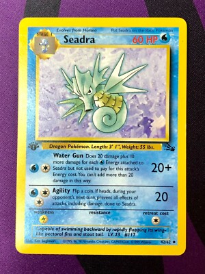 Pokémon Fossil SEADRA 42/62 1st Edition Non-Holo UNCOMMON NM/LP Vintage ...