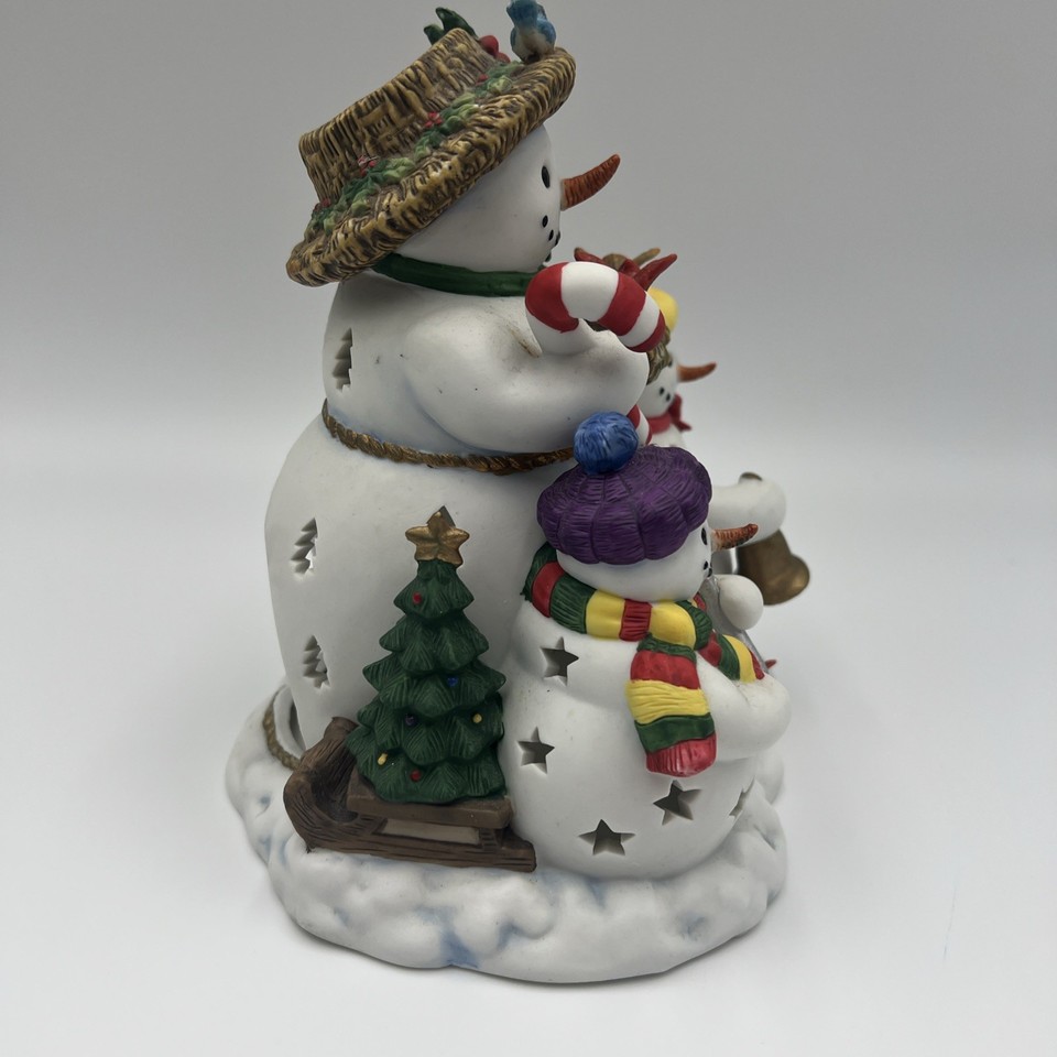 Retired Partylite P7702 Snowbell Snowman Family Ceramic Tealight Holder ...