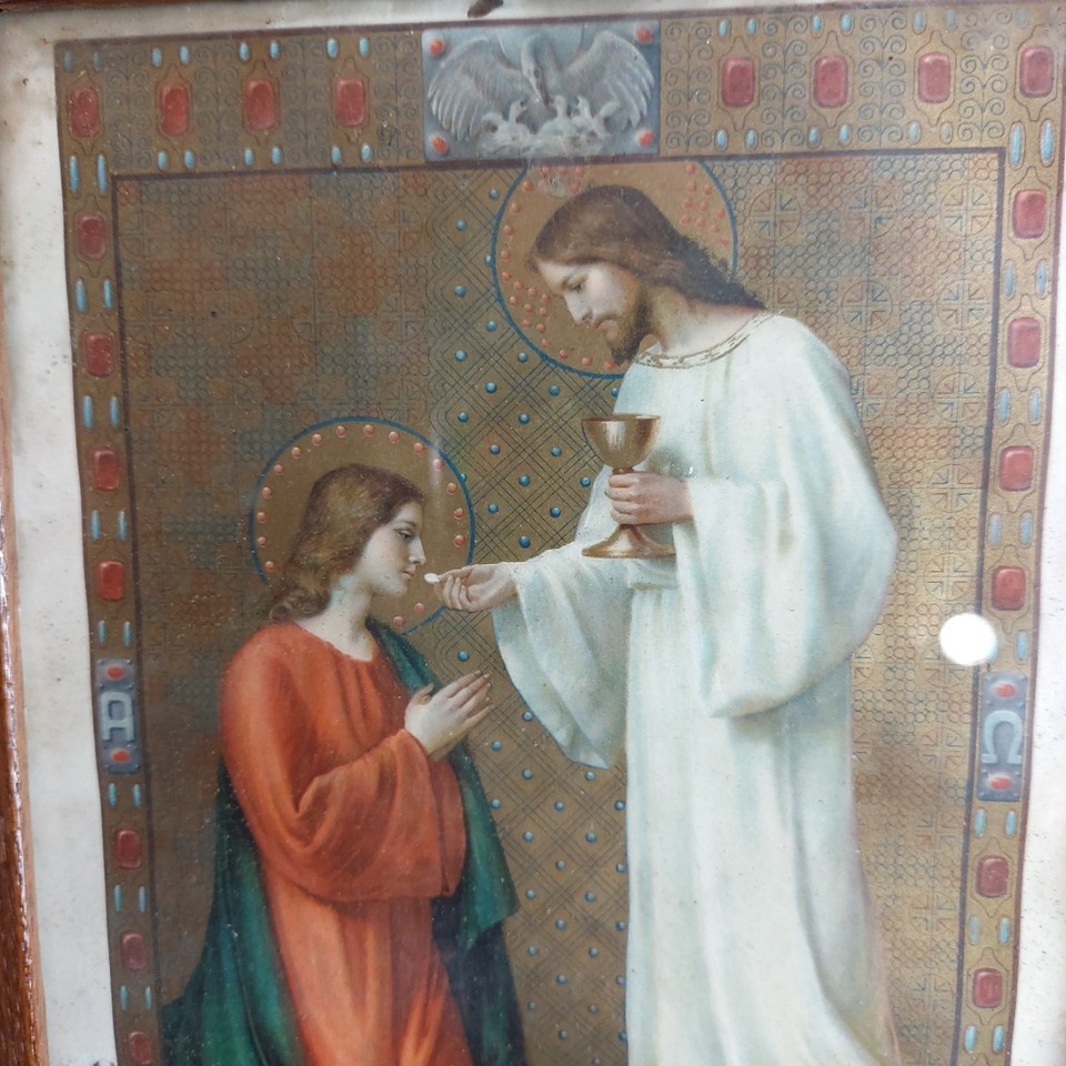1916 Antique First Communion Cert Art Nouveau Wood Frame Religious ...