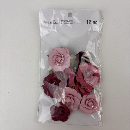 Recollections Paper Flowers 12 pc Light Pink Red Green Made in Thailand ...