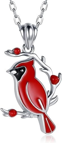 925 Sterling Silver Red Cardinal Necklace Pendant Jewelry Gift for ...