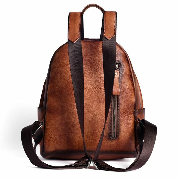 New Women Genuine Real Cow Leather Backpack Handbag Travel Bag Size M ...