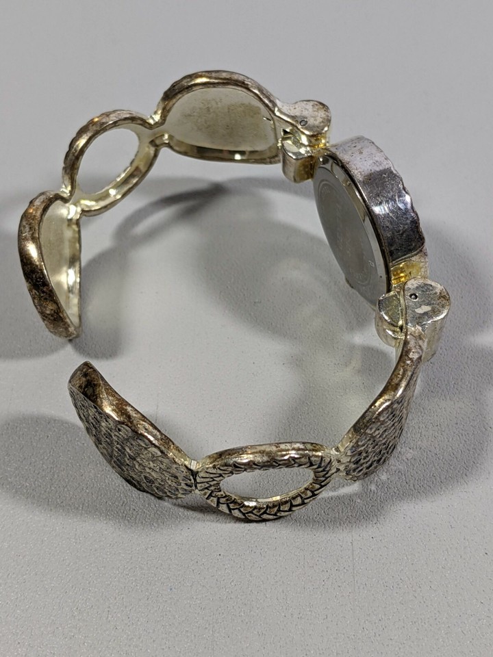 Geneva Pearlized Dial Round Silver Tone Case 26 mm Open Cuff Hinge Band ...