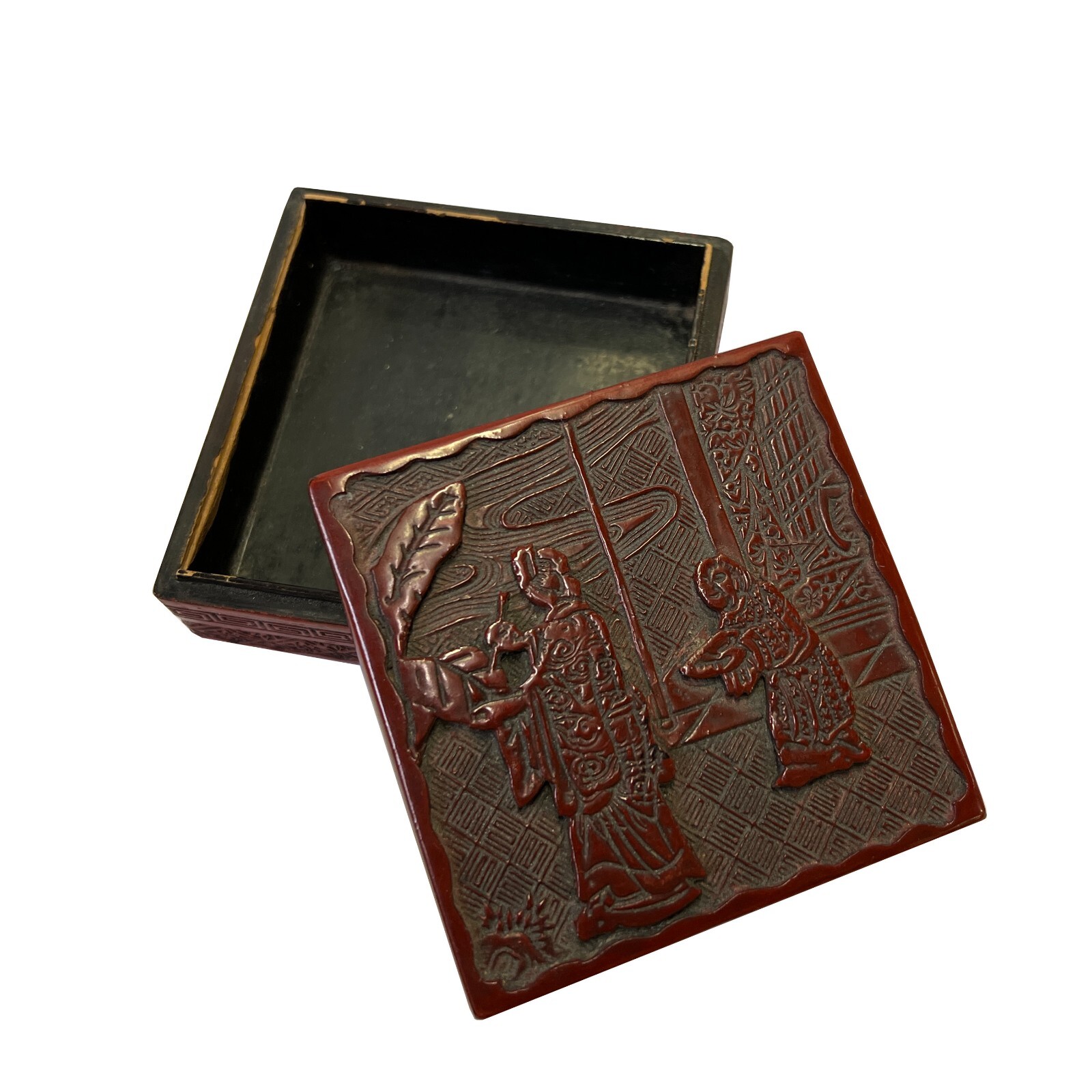 Vintage Chinese Red Resin Lacquer Square Carving Small Accent Box ...