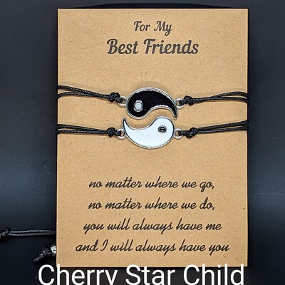 2x silver pl bracelets yin yang black white on card Best Friends | eBay ...