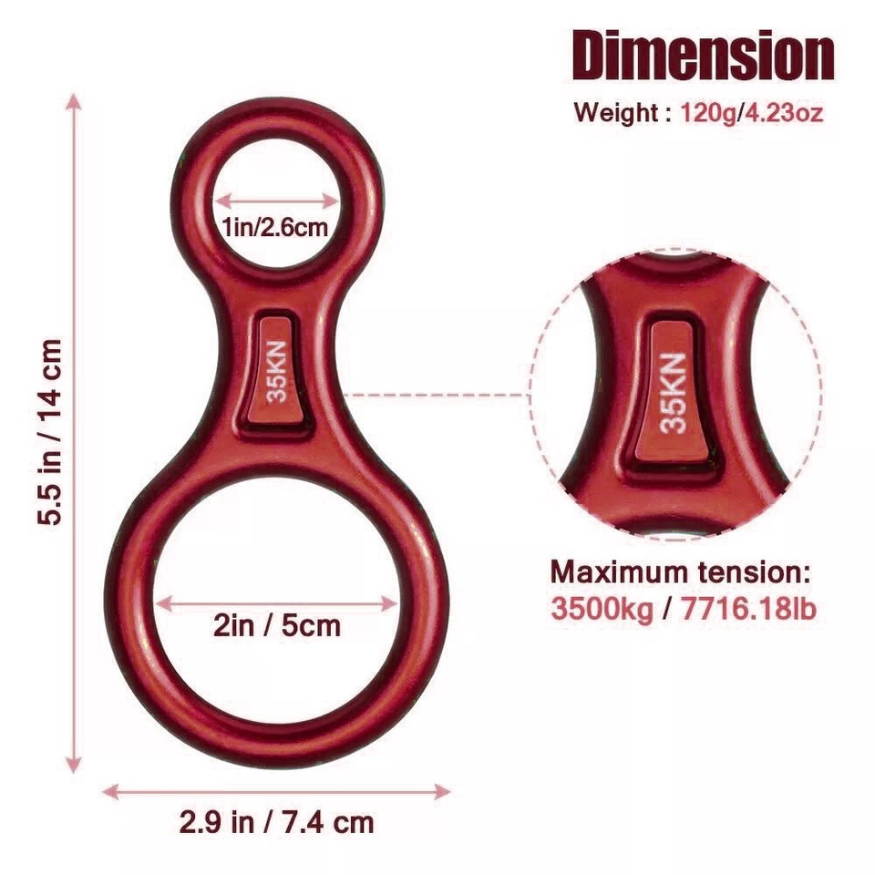 Red/Black 35KN Figure 8 Descender Belay Device For Window Cleaning ...