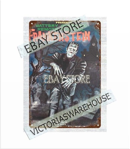 1963 FRANKENSTEIN MARX REMOTE CONTROL BATTERY TOY metal tin sign office ...