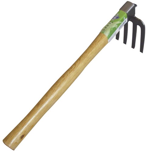 Stainless 4 prong Rake,38.5cm Handle,for weeding, breaking up compacted ...
