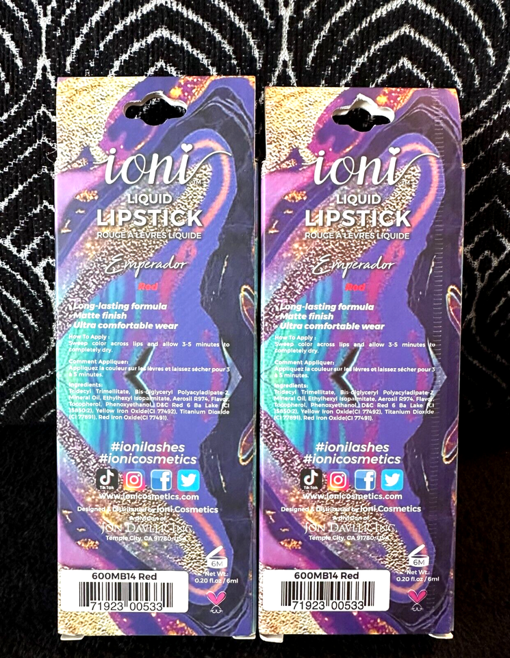 2pk IONI EMPERADOR RED MATTE FINISH LIQUID LIPSTICK NO-SMUDGE DRAMATIC ...