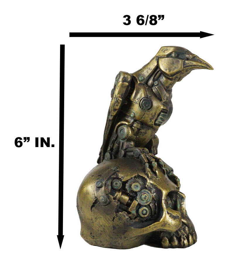 Steampunk Cyborg Scavenger Crow Raven On Rusted Robotic Skull Statue ...