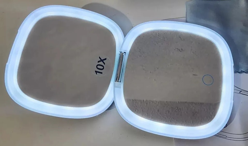 GLOTECH LED COMPACT Magnifying Small Mirror 1X & 10X Travel 4” *White ...