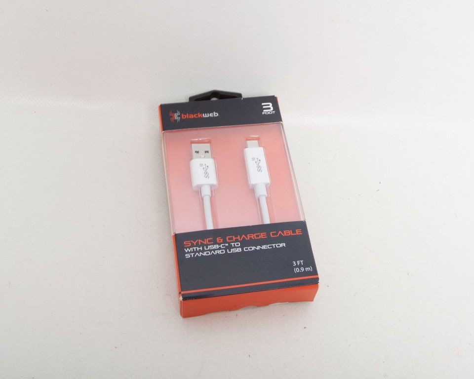 BlackWeb White Sync & Charge Cable - USB-C to Standard USB Connector ...
