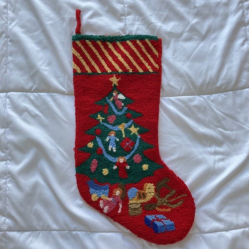Vintage 80s 90s Y2K Christmas Tree Needlepoint Stocking Presents Stars ...