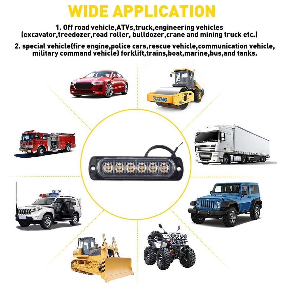 10-100pcs 6 LED Amber Grill Side Marker Emergency Strobe Light Bar Kit ...