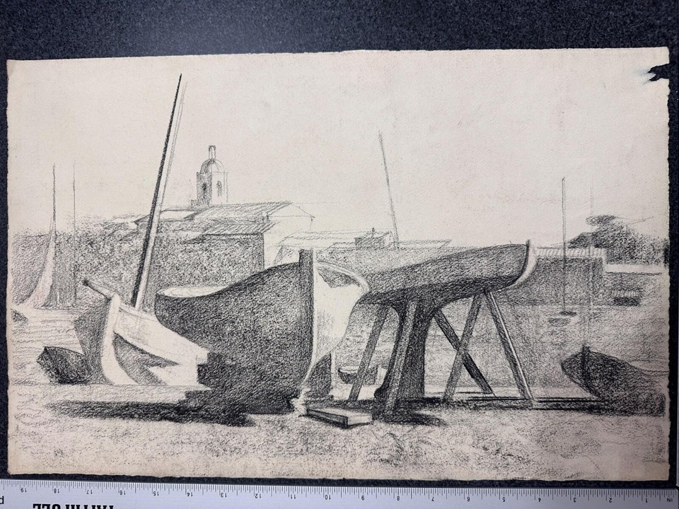 Beautiful Drawing Antique Jean Terles Boat Marine Shim Tumble Port ...