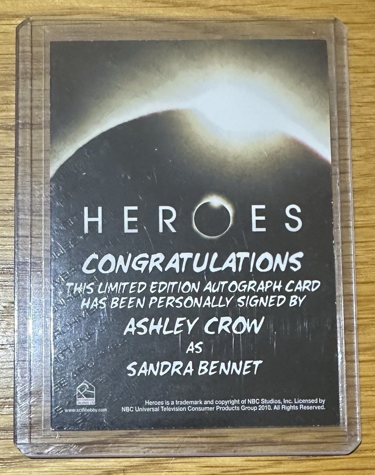 HEROES : ASHLEY CROW as SANDRA BENNET AUTOGRAPH CARD RITTENHOUSE 2010 ...