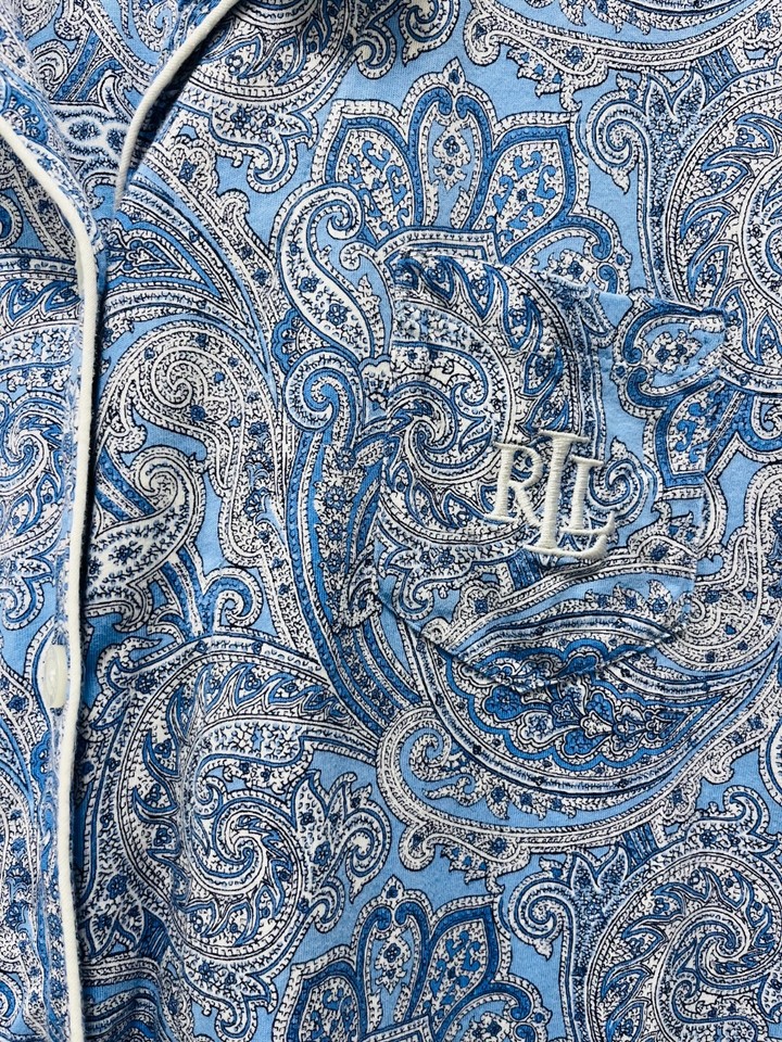 LRL Ralph Lauren Gown Blue/White Paisley Longsleeve Monogram Size XL | eBay