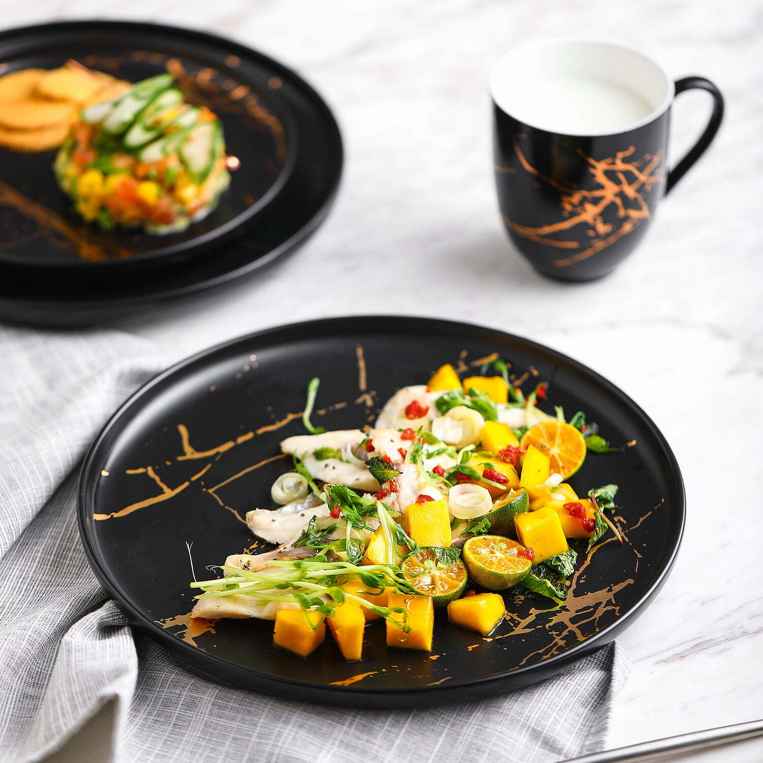 Modern Abstract Golden ColorSplash Fine China Dinnerware 16 Piece ...