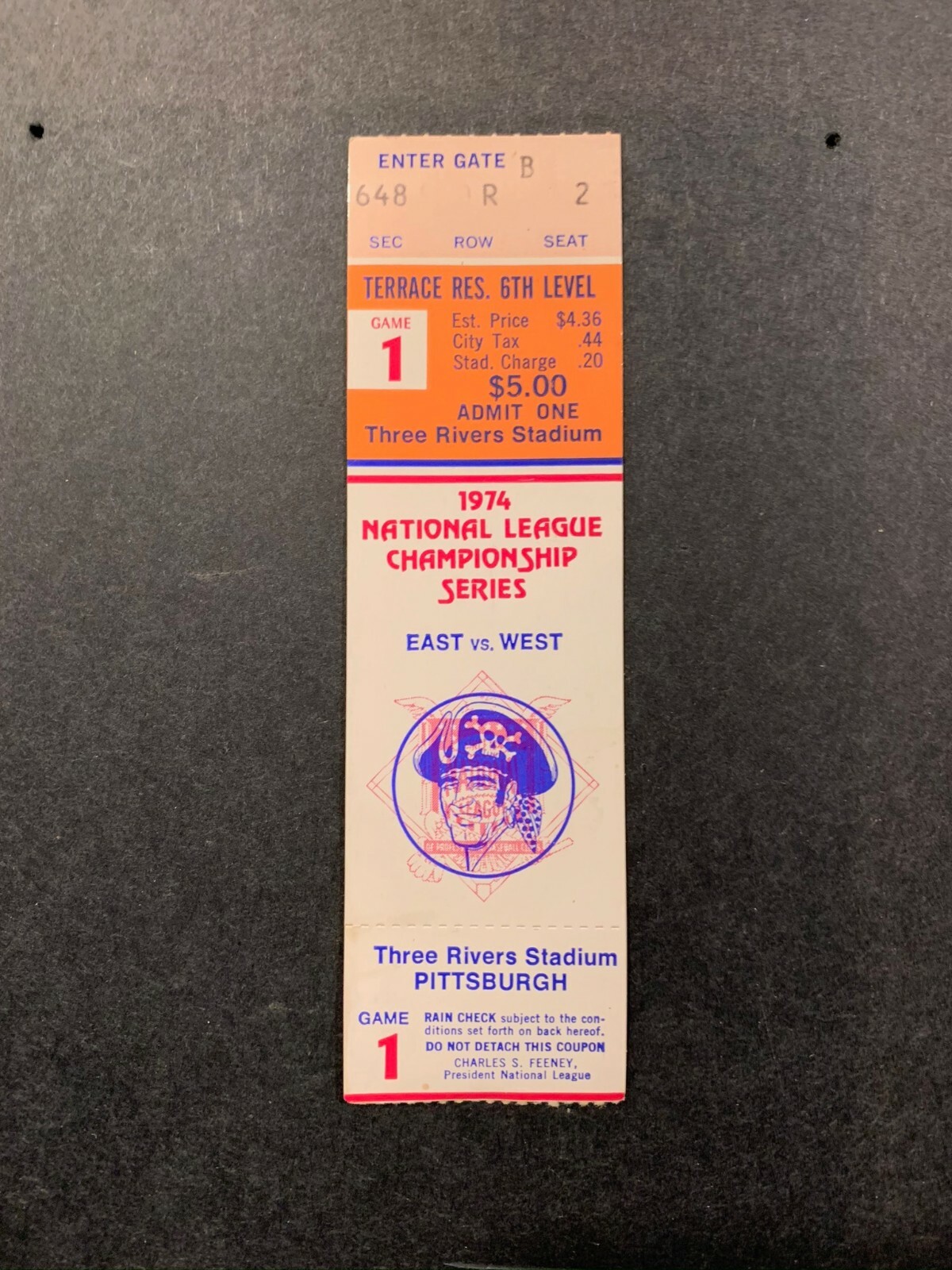 1974 NLCS GAME 1 FULL TICKET STUB PITTSBURGH PIRATES LOS ANGELES ...