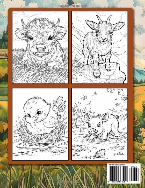 Baby Farm Animals: Coloring Book For Adults Mindfulness With Cute Cow ...
