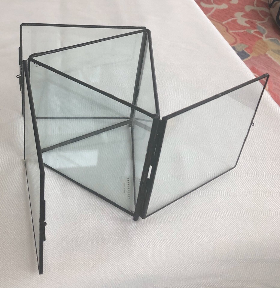 Pottery Barn Metal Glass Triangle Display Hinges Photo Box Terrarium ...
