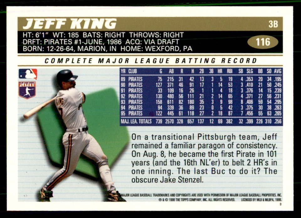 1996 Topps Jeff King Baseball Cards #116 | eBay
