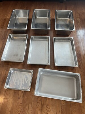 (Lots of 8) Stainless Steel Pans. Used Steam Table Pans | eBay