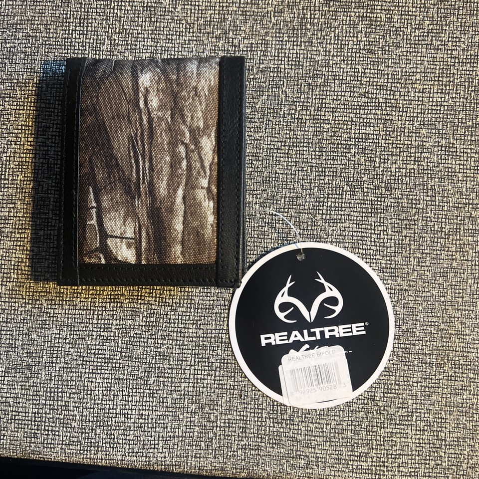 NEW Men's Realtree CAMO Canvas Genuine Leather Black Bifold Wallet | eBay