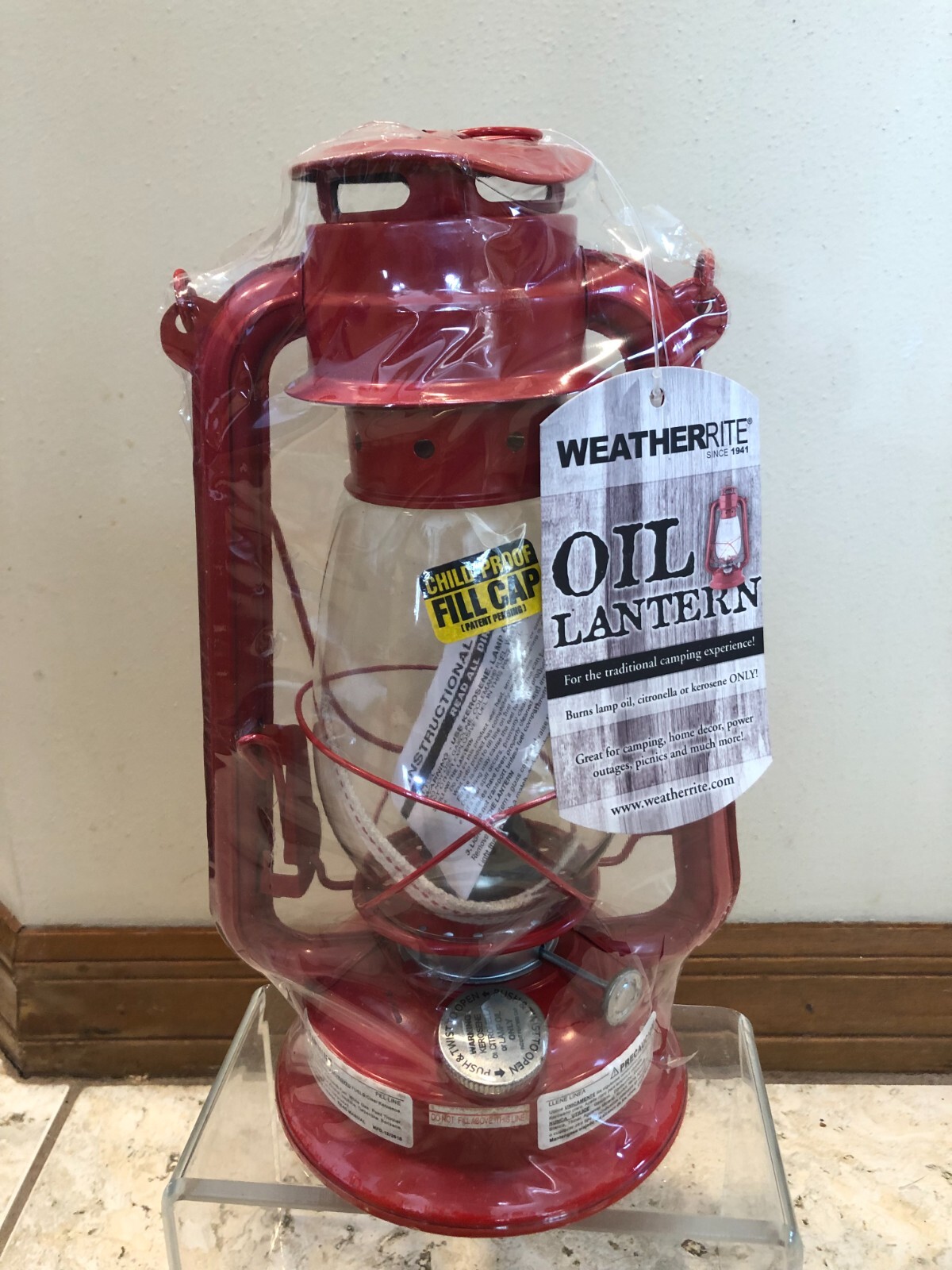 Kerosene OIL LANTERN red glass globe indoors outdoors hurricane ...