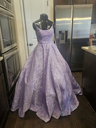 Angela And Alison Purple Floral Polyester Sleeveless Princess Ball Gown ...