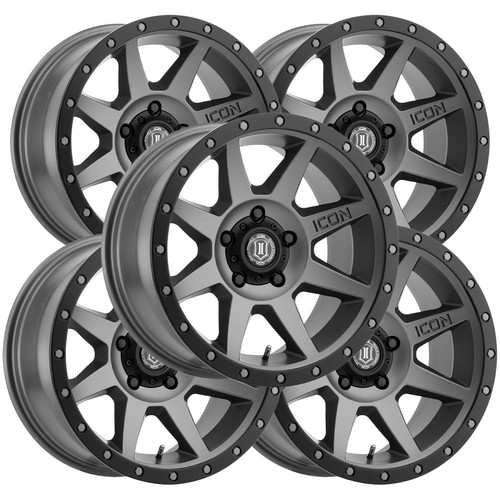 (Set of 5) Icon Alloys Rebound 18x9 5x5" -12mm Titanium Wheels Rims 18 ...