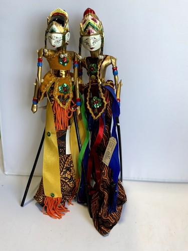 Vintage 2 Indonesian Wayang Golek Wooden Stick Puppet Dolls Carved ...
