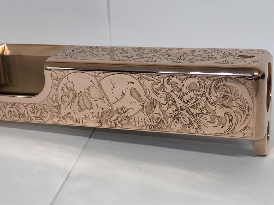 Custom DEEP Laser engraved Glock 19 Slide Gen3 g19 scrolls and skulls ...