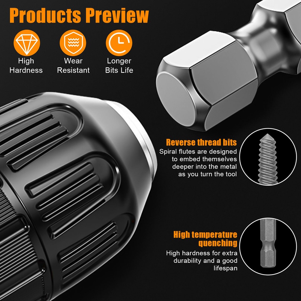 6Pcs Stud Screw Extractor Remover 1/4 Inch Hex Shank Damaged Bolt Easy ...