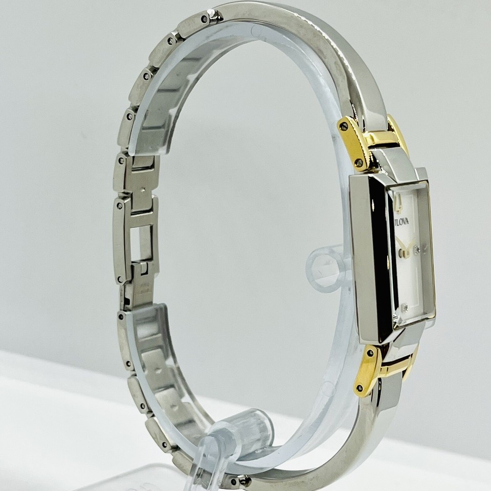 Bulova Women's Classic Bangle Two-Tone Rectangle Stainless Steel Watch ...