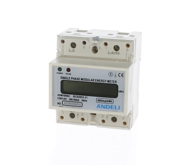 Andeli ANDELI ADM100SC | 1 Phase 100Amp Kilowatt Hour Meter DIN Rail ...