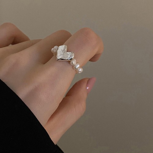 Pearl Stretch Finger Rings For Women Girl Korean Fashion Sweet Heart ...
