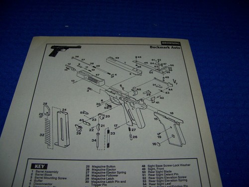 BROWNING BUCKMARK SILHOUETTE & BUCKMARK AUTO ..LEGEND/EXPLODED VIEW ...