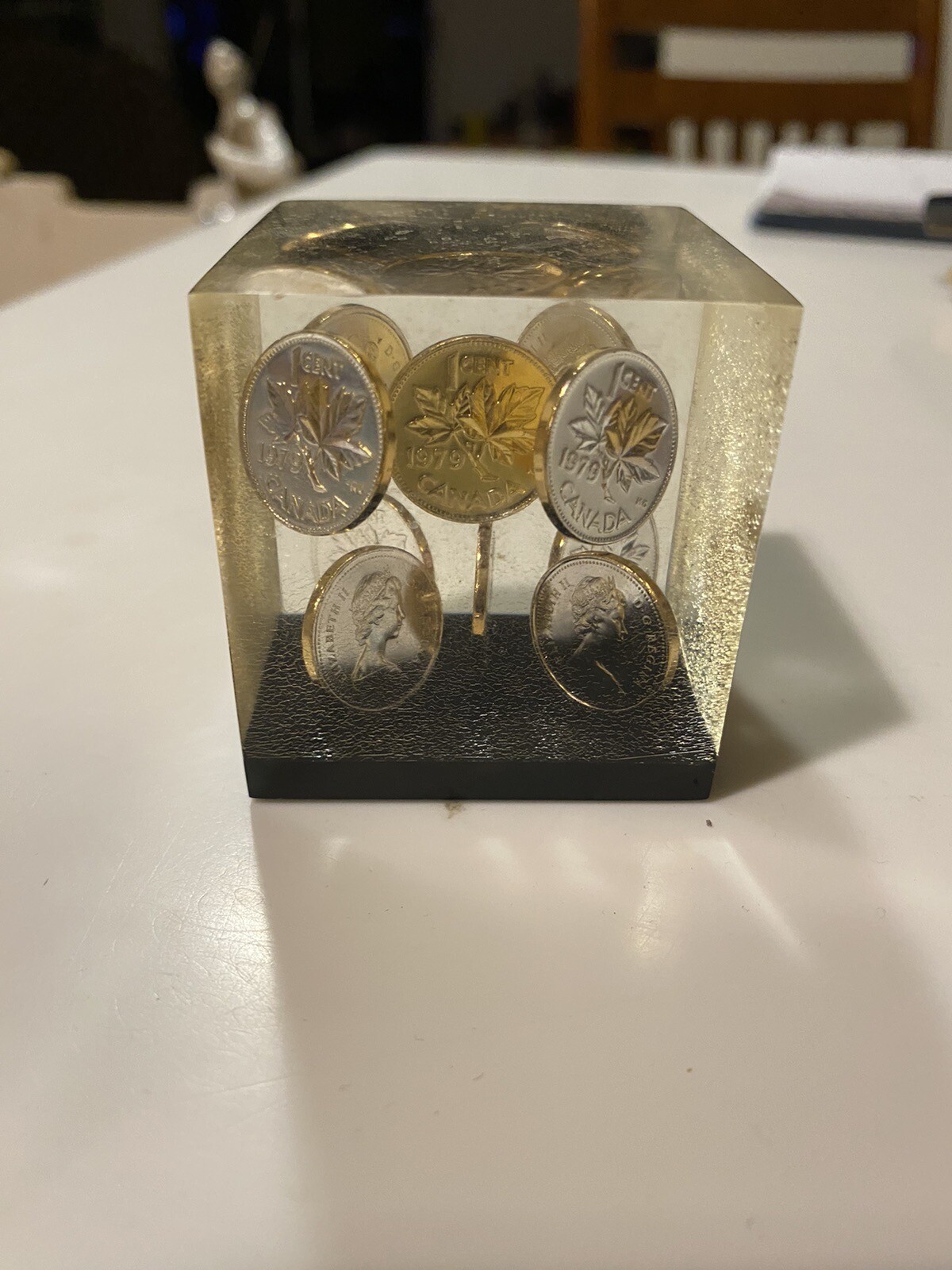 1979 Canadian Coins Pennies Floating Paperweight Clear Lucite Vintage ...