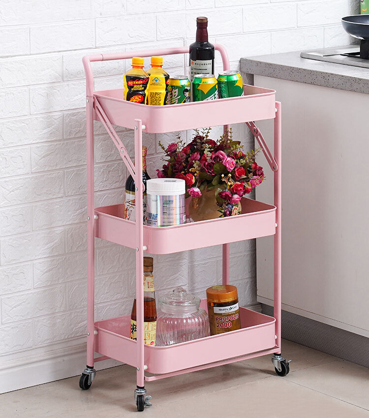 3 Tier Kitchen Trolley Storage Rack Cart Slim Rolling Trolley W/ Wheels ...