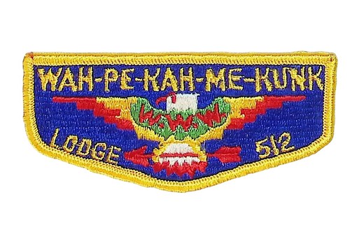 Wah-Pe-Kah-Me-Kunk Lodge 512 Delaware County IN S4 cb Mrg1973 Flap YEL ...