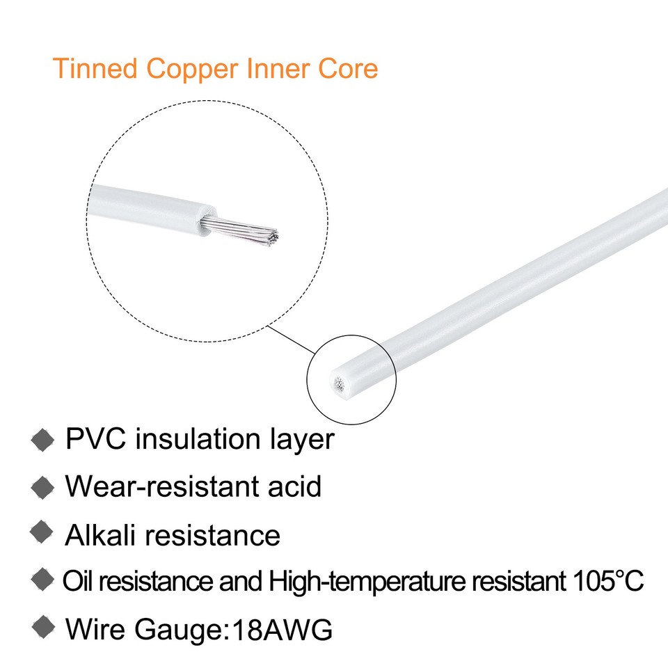 18AWG 18 Gauge Stranded Hook-Up Wire PVC Tinned Copper Wire 7.5m/25ft ...