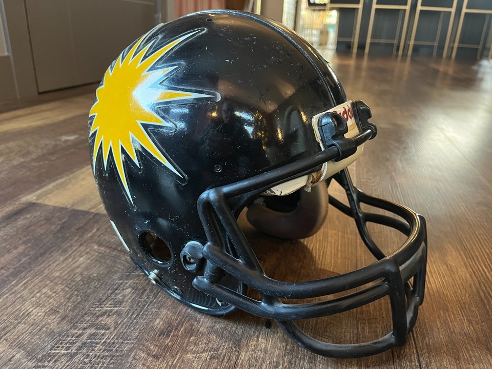 Game Used 1983-1985 USFL Denver Gold Football Helmet #83 Brad Calip ...