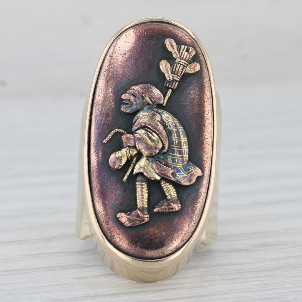 Large Japanese Shakudo Figural Signet Ring 14k Gold C… - Gem