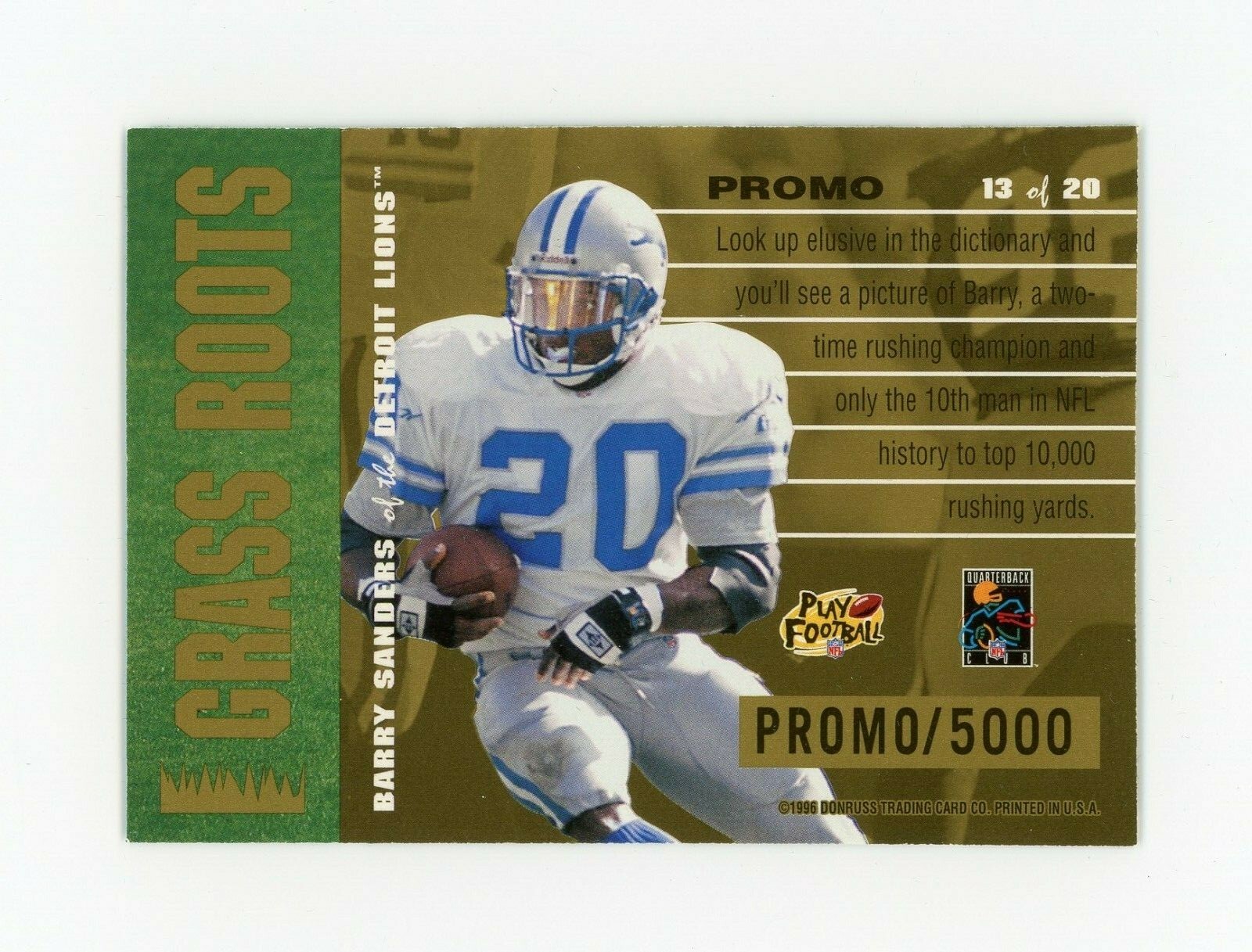 BARRY SANDERS 1996 Leaf Grass Roots PROMO #PROMO/5000 Detroit Lions | eBay