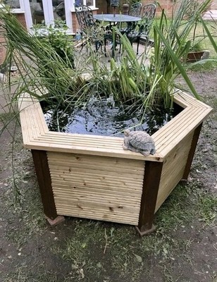 Raised Garden Pond Hexagonal Water Feature w/Bench Top 105x98x54h cm ...